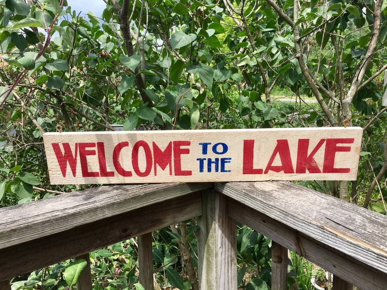 Welcome to the Lake Sign/hand Painted/red White and Blue - Etsy