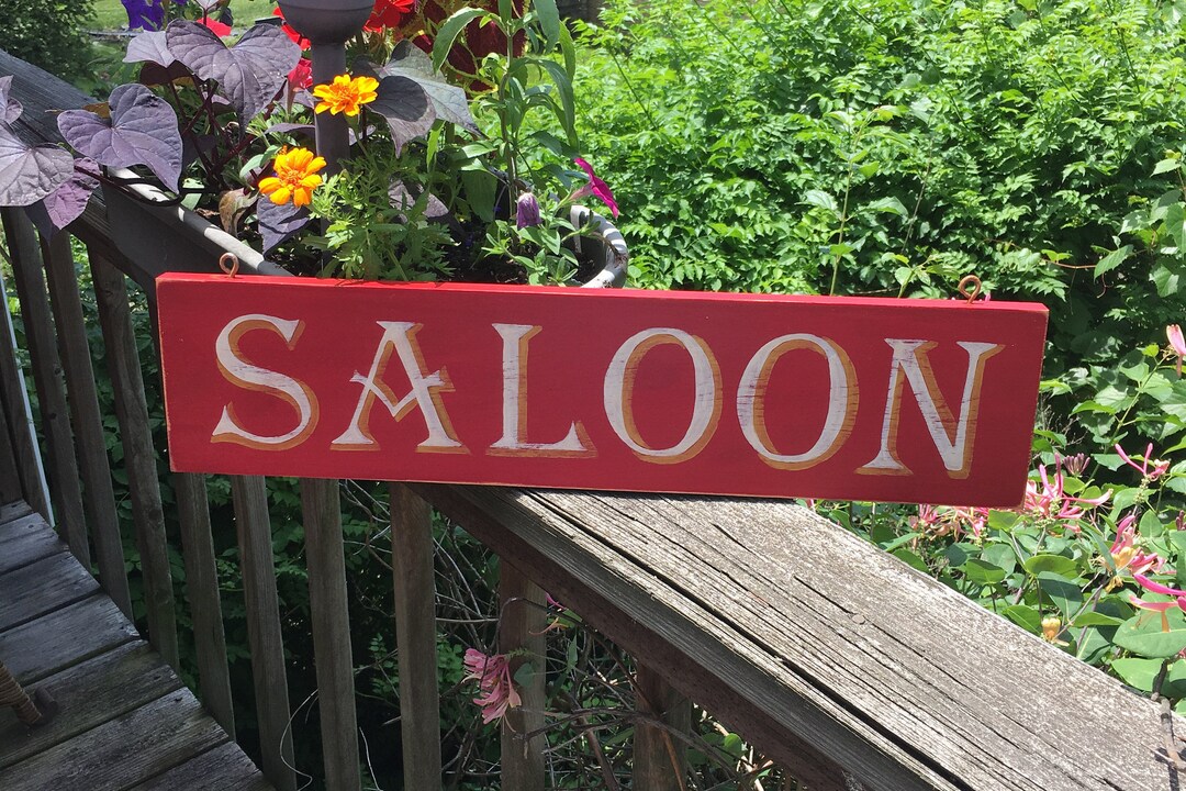 SALOON Sign/vintage Style Sign/old West Sign/red and Gold Sign/hand ...