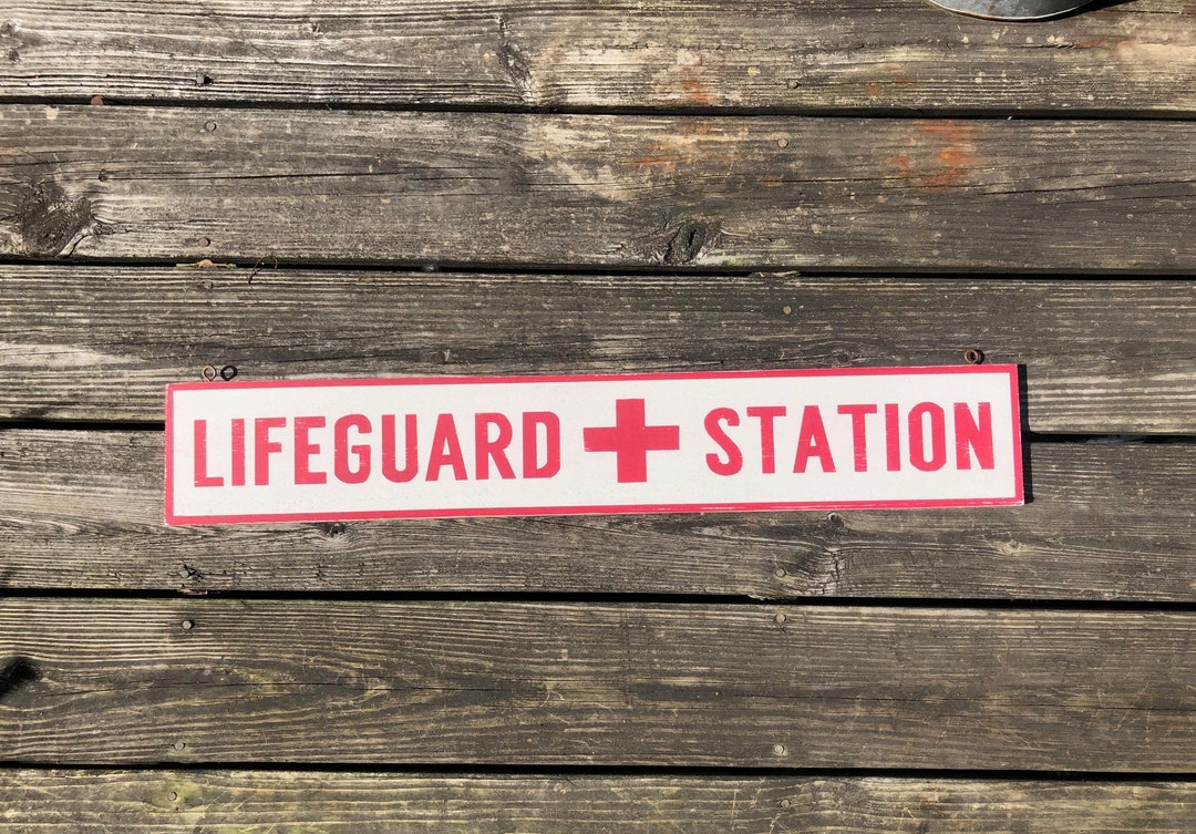 LIFEGUARD STATION Sign/retro Sign/hand Painted Sign/distressed Red and ...