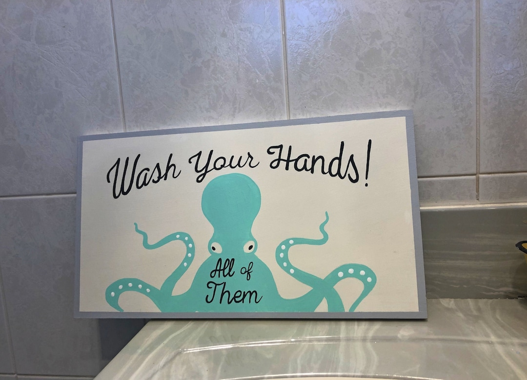 Wash Your Hands Sign/octopus Sign/bathroom Decor/kid's Bathroom/hand ...