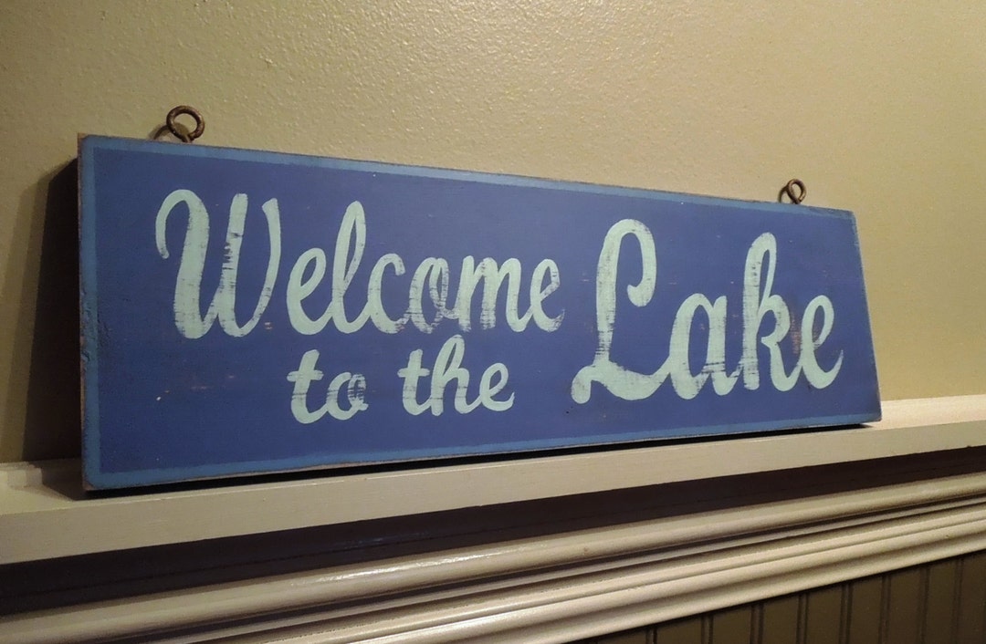 WELCOME to the LAKE Sign/blue Sign/hand Painted Sign/retro Beach Sign ...