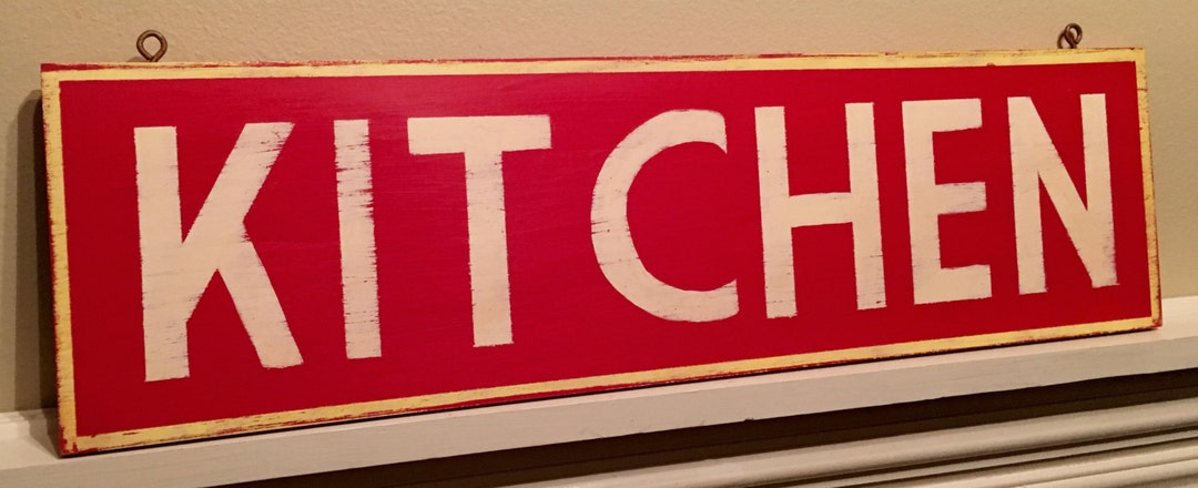 KITCHEN Sign/hand Painted Sign/retro Sign/vintage Style/kitchen Art/red ...