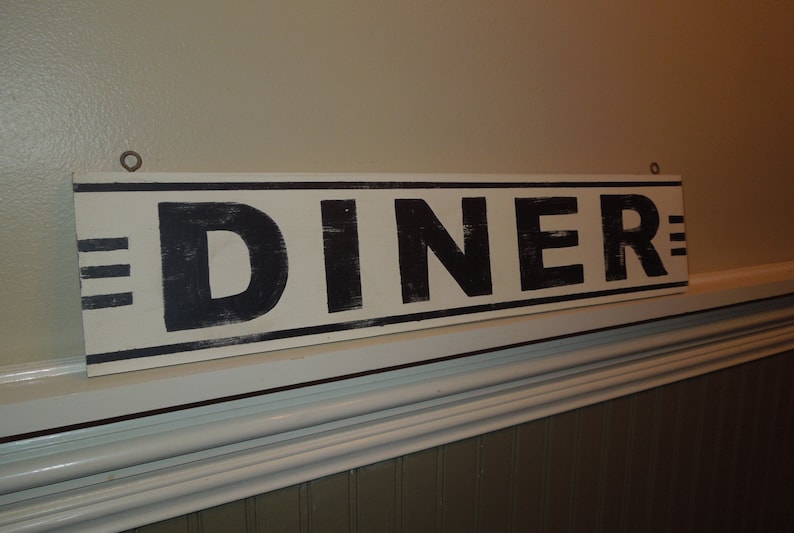 DINER sign/retro sign/hand painted sign/black and white sign/ | Etsy