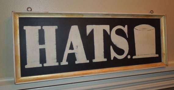 HATS Sign/hand Painted/vintage Style Sign/black and White | Etsy