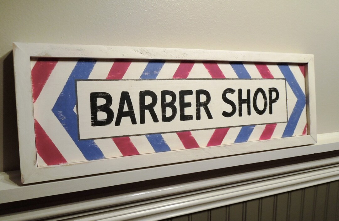 BARBER SHOP Sign/red White & Blue/antique Reproduction - Etsy
