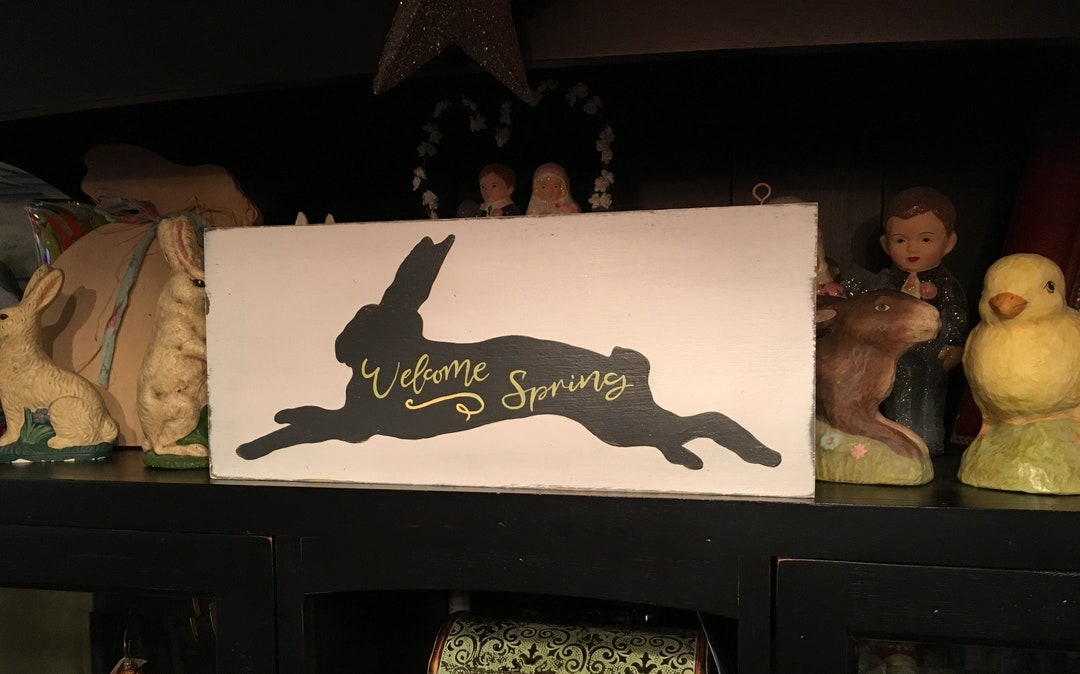 Welcome Spring Bunny Sign/spring Sign/farmhouse Style Sign/vintage ...