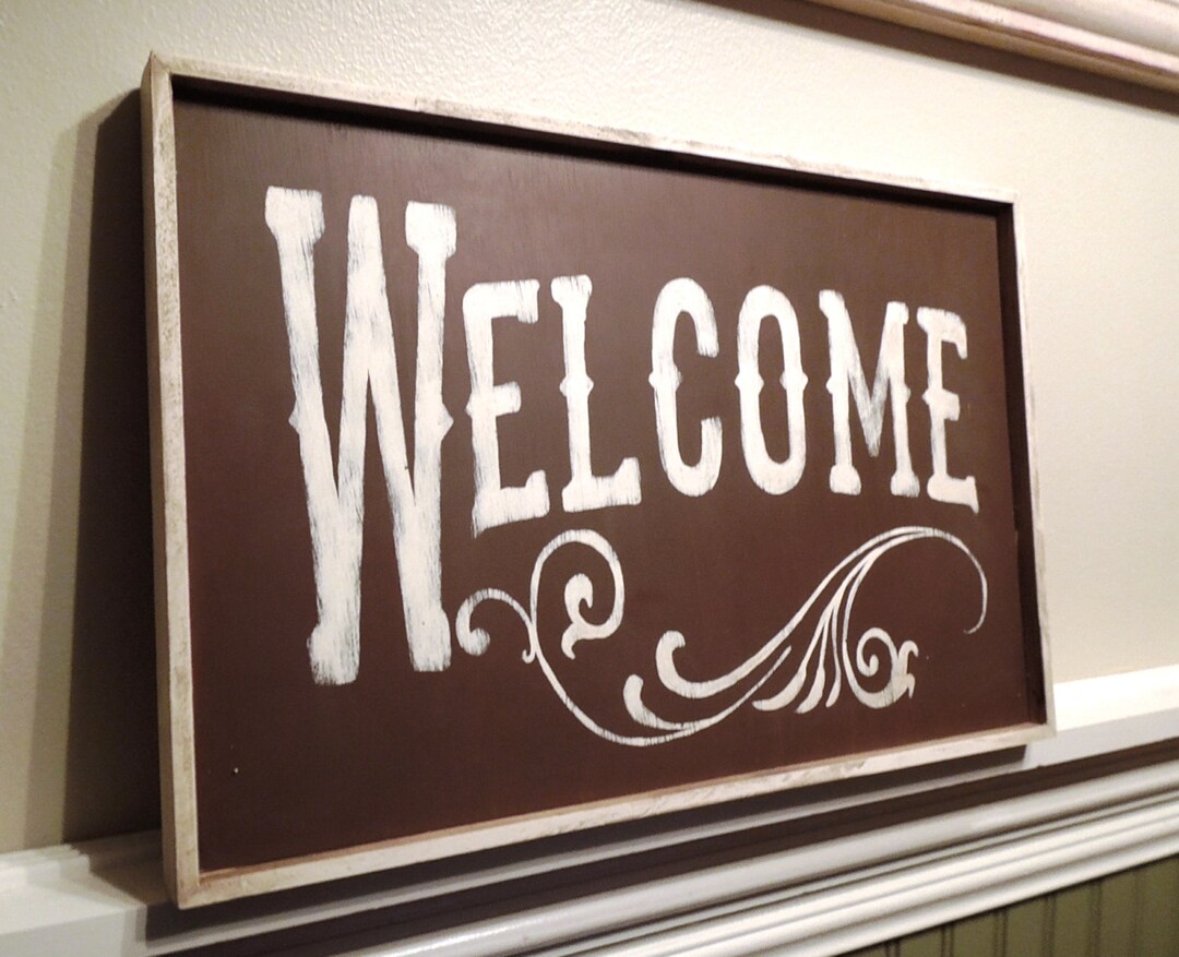WELCOME Vintage Sign/old West Style Sign/distressed Brown Entryway Sign ...