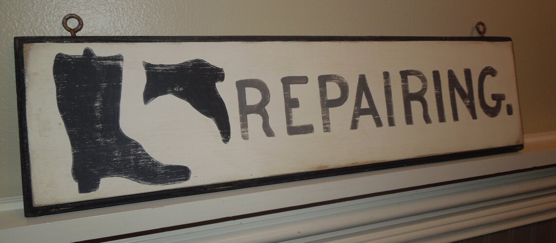 Shoe Repair Sign/antique Reproduction Sign/black and White/hand Painted ...