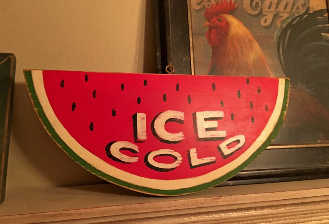 ICE COLD Watermelon Sign/hand Painted Sign/ Wooden - Etsy