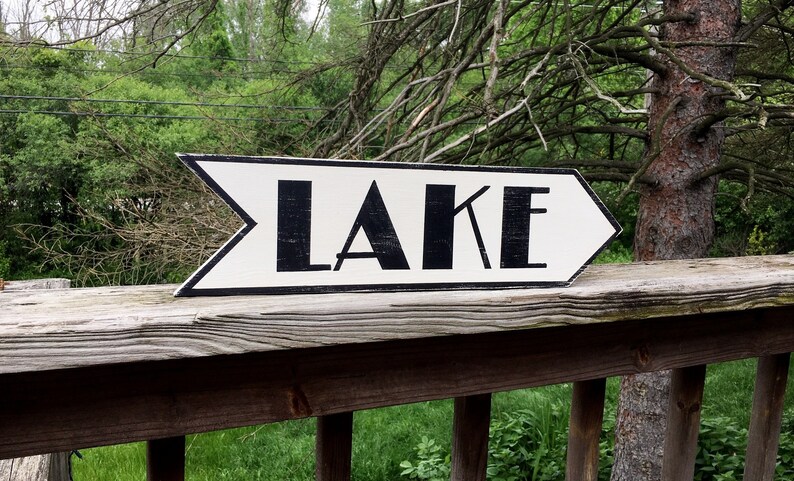LAKE sign/arrow sign/hand painted/directional sign/cottage | Etsy