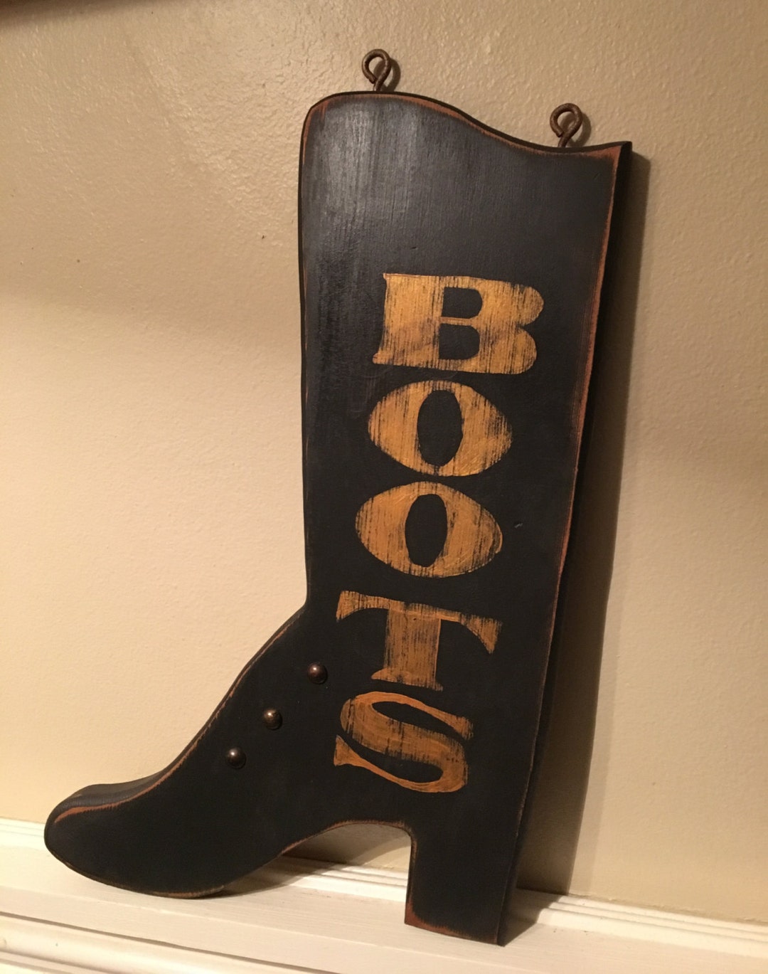 BOOTS Sign/reproduction Sign/early 1900's Sign/ Hand Painted/black and ...
