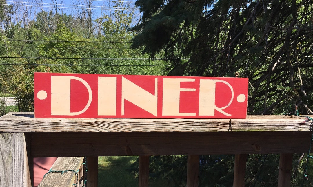 DINER Sign/red and White Sign/hand Painted Sign/retro Style Sign ...
