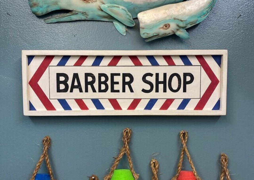 BARBER SHOP Sign/red, White & Blue/antique Reproduction Sign/hand ...