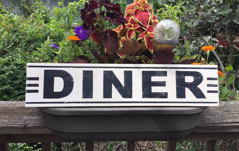 DINER sign/retro sign/hand painted sign/black and white sign/ | Etsy