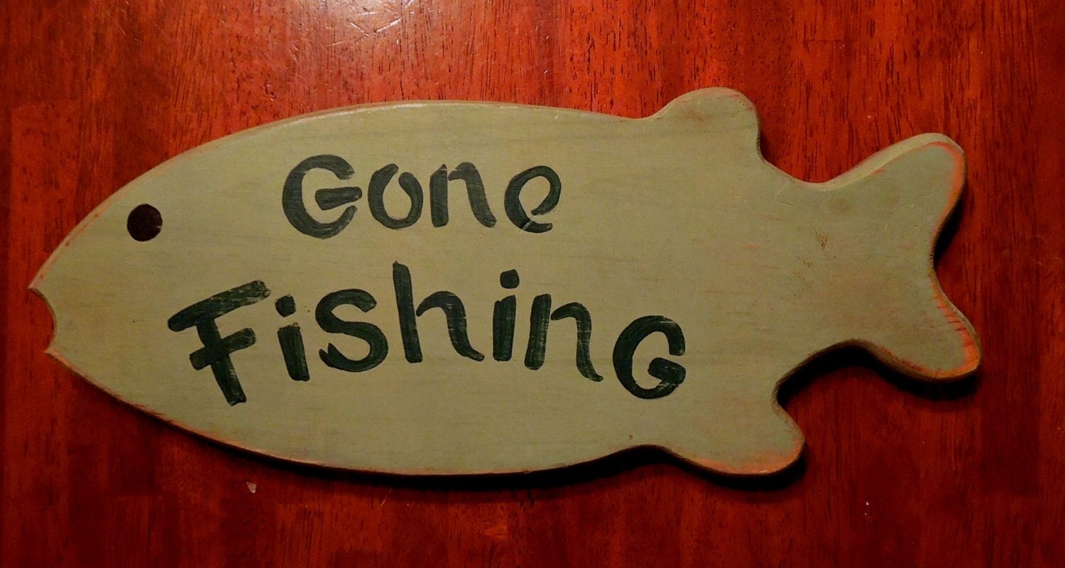 Gone Fishing Sign/hand Painted Sign/ Green Fish/wooden Fish/rustic Fish ...