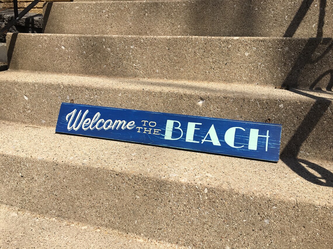 Welcome to the BEACH Sign/lake Sign/vintage Style Sign/blue Sign/hand ...