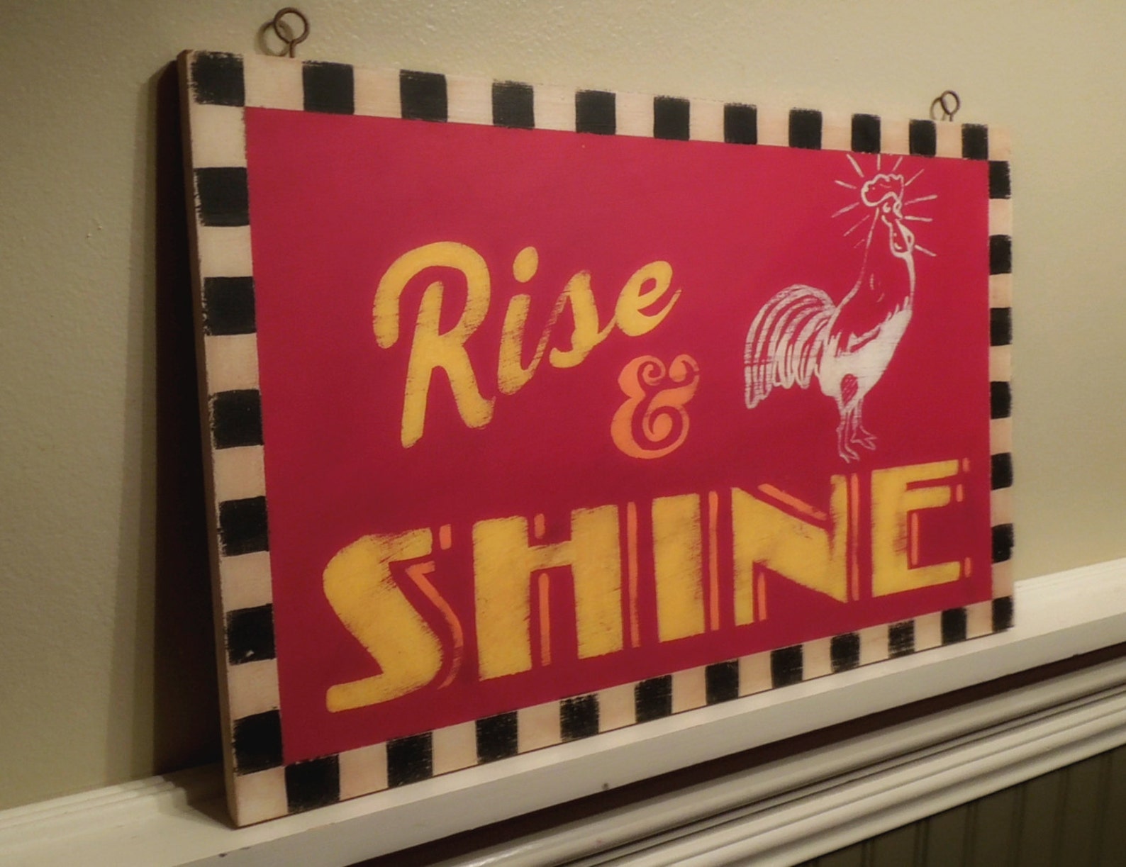 Rise & Shine Sign/rooster Sign/hand Painted Sign/red Retro Style Sign ...
