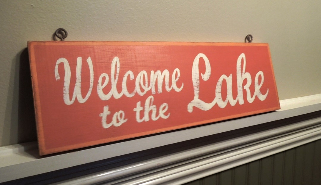WELCOME to the LAKE Sign/orange Sign/hand Painted Sign/retro Beach Sign ...