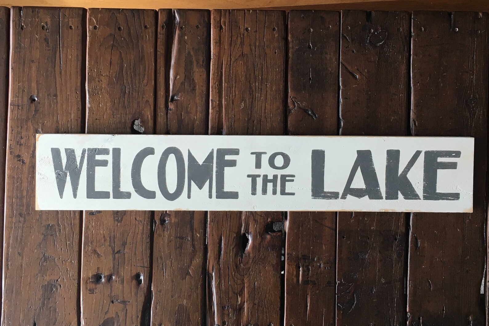 Welcome to the Lake sign/hand painted sign/red and white | Etsy