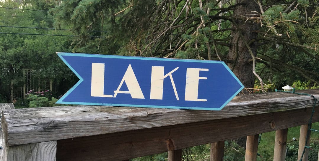 LAKE Sign/arrow Sign/hand Painted/directional Sign/cottage Decor/cabin ...