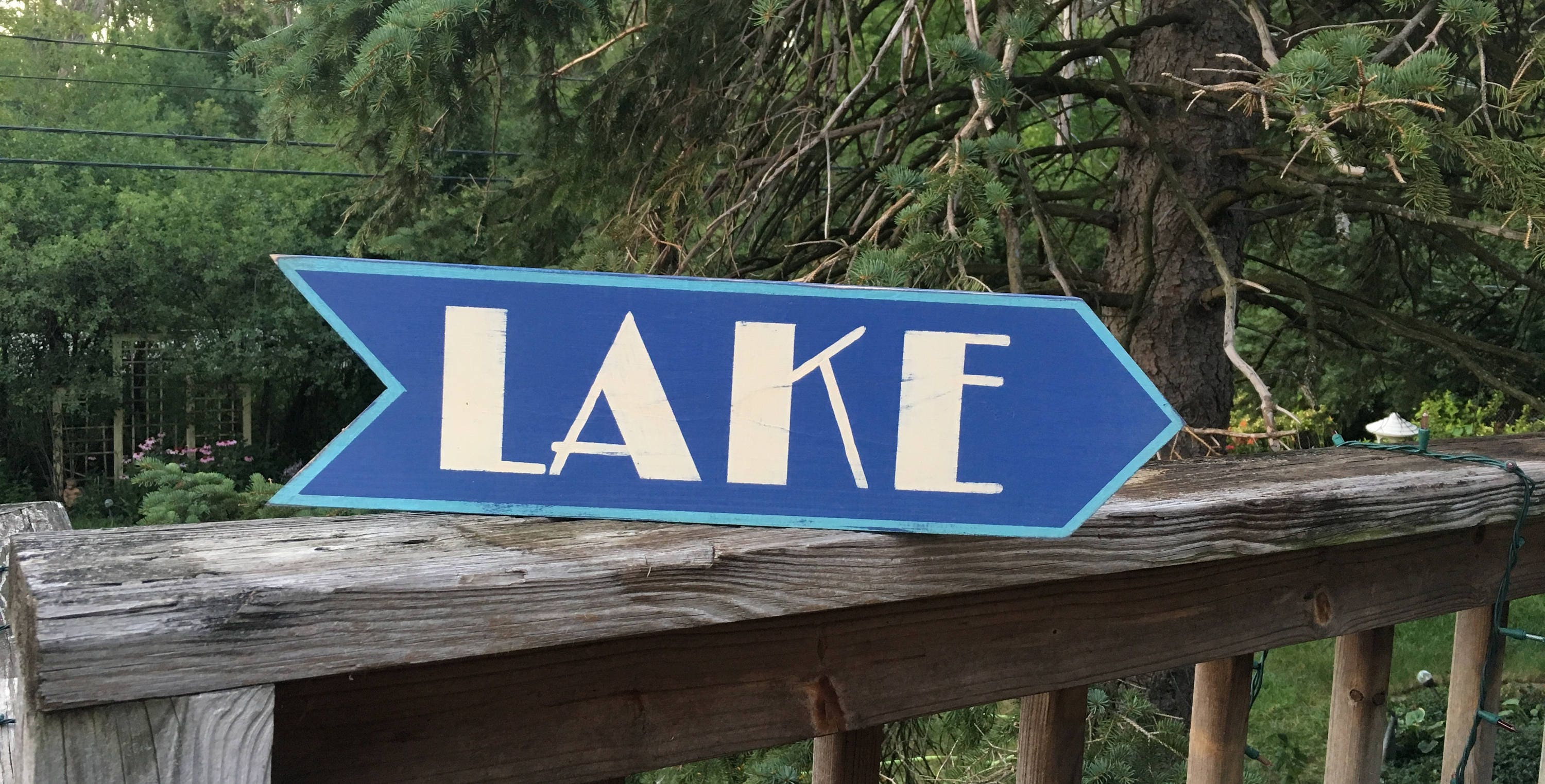 LAKE sign/arrow sign/hand painted/directional sign/cottage | Etsy