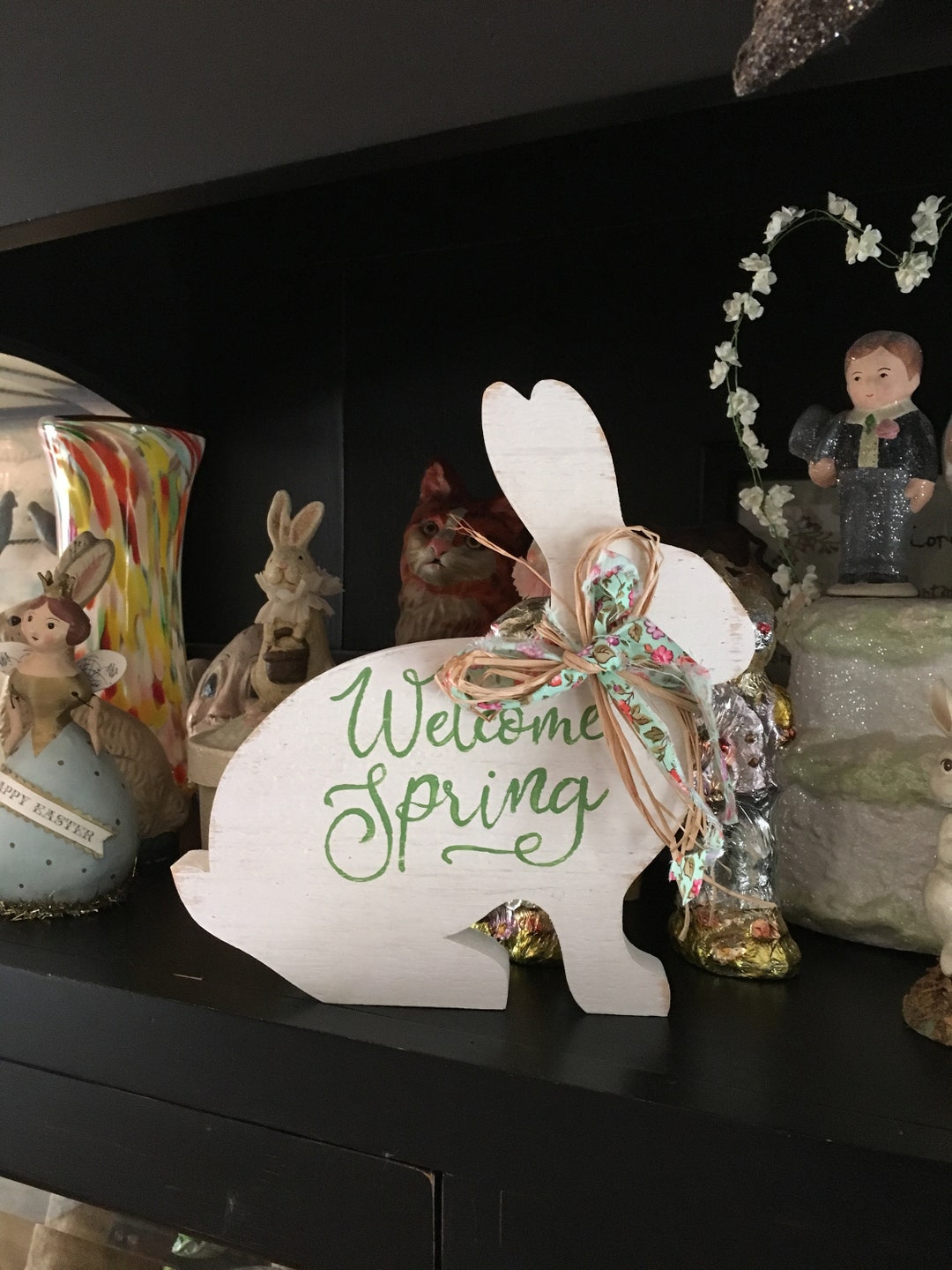 Welcome Spring Rabbit/wooden Rabbit/hand Painted Rabbit/spring Sign ...