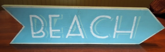 BEACH sign/directional arrow sign/art deco font/lake house | Etsy