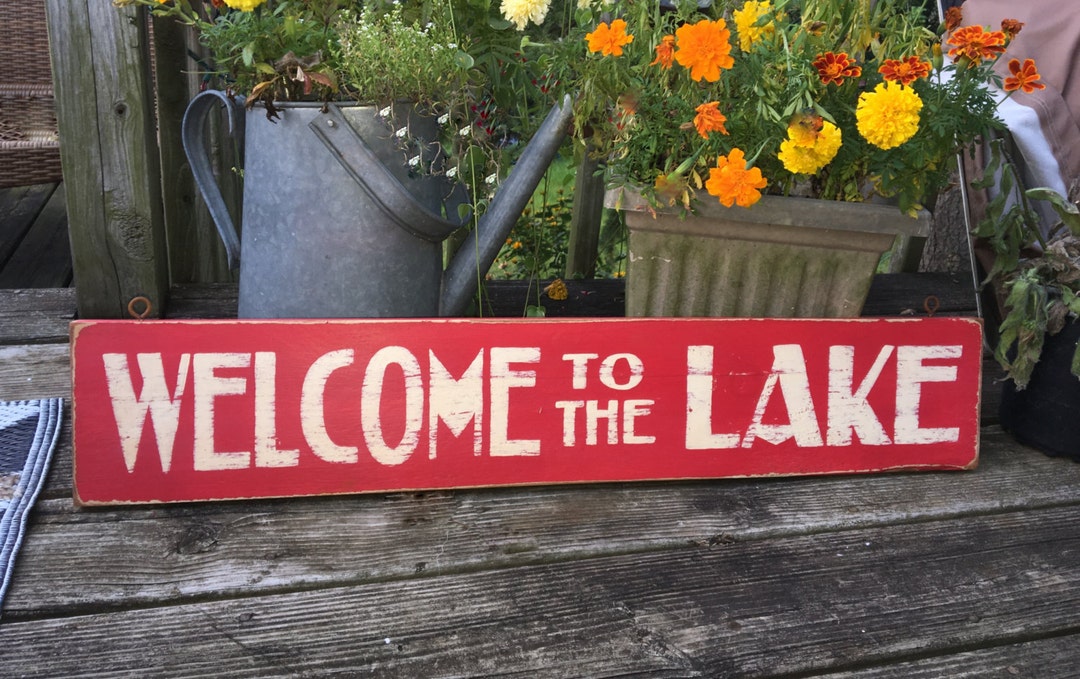 Welcome to the Lake Sign/hand Painted Sign/red and White Sign/rustic ...