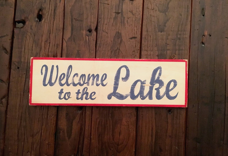 WELCOME to the LAKE Sign/red White and Blue Sign/hand Painted - Etsy