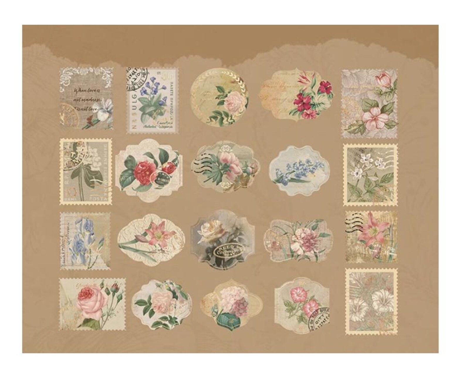 Diary Scrapbook Sticker Label Seal Pack Bronzing Retro Flower (40 ...