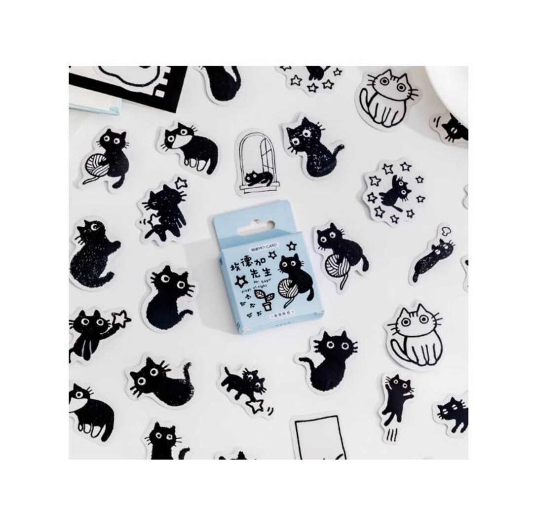 Diary Scrapbook Sticker Label Seal Pack Funny Black Cat (45 Stickers ...