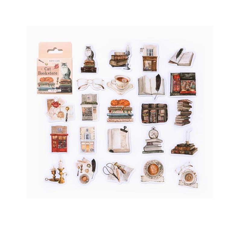 Diary Scrapbook Sticker Label Seal Pack Cat Bookstore (46 Stickers) - Etsy