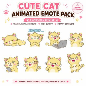 Animated Cat Emote Pack | 8 Kawaii Twitch Discord Gifs (digital ...