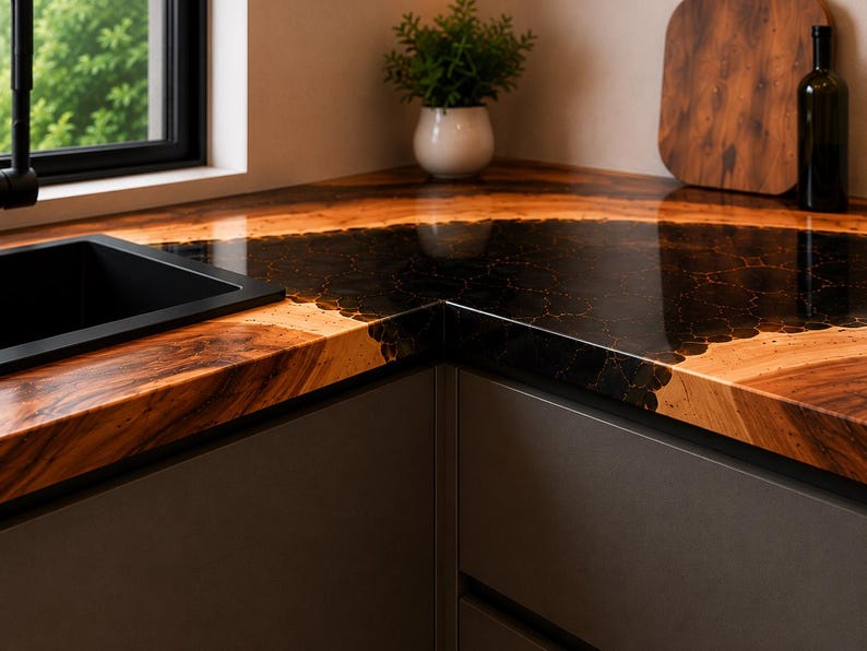 Handmade Wood Resin Countertop – Custom River Style Kitchen Island Top ...
