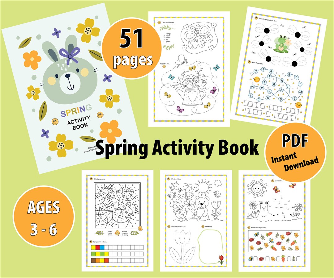 Spring Activity Book Printable for Kids, Preschool Kindergarten ...