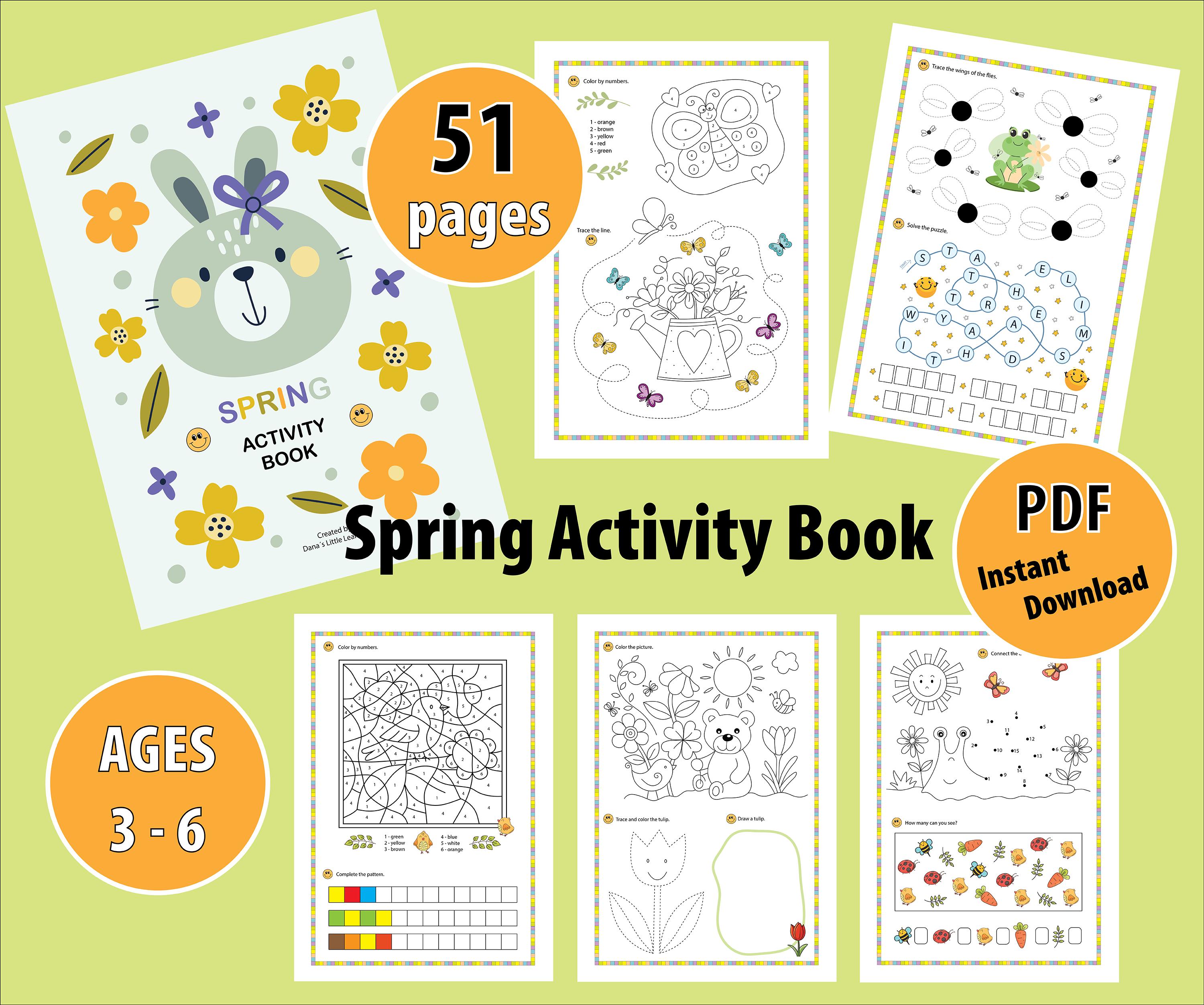 Spring Activity Book Printable for Kids, Preschool Kindergarten ...