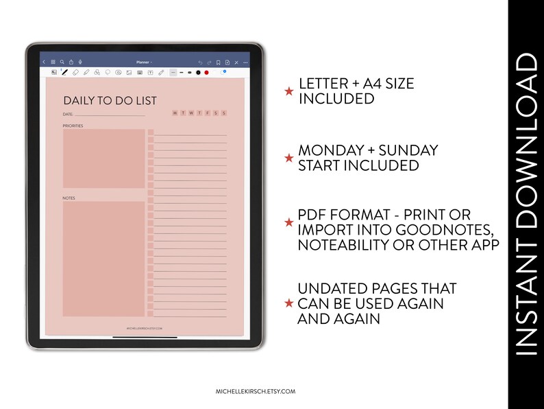 Daily to Do List Printable Digital to Do List Goodnotes - Etsy