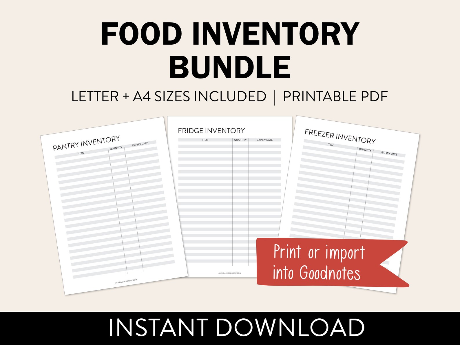 Printable Food Inventory PDF Worksheet Black & White Pantry, Fridge ...