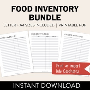 Printable Food Inventory PDF Worksheet Black & White Pantry, Fridge ...
