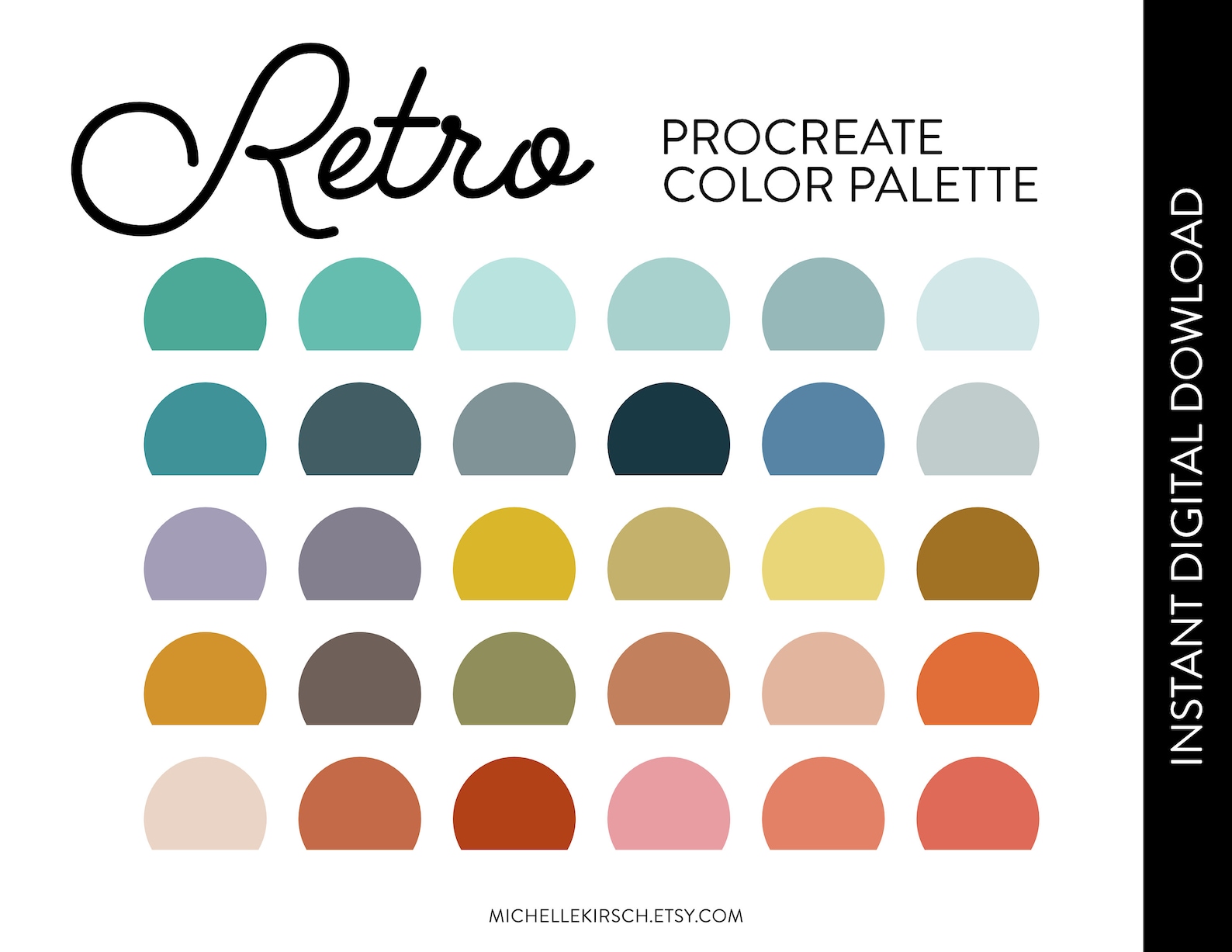 Retro Procreate Color Palette: 30 Trendy Colors (digital Download) - Etsy