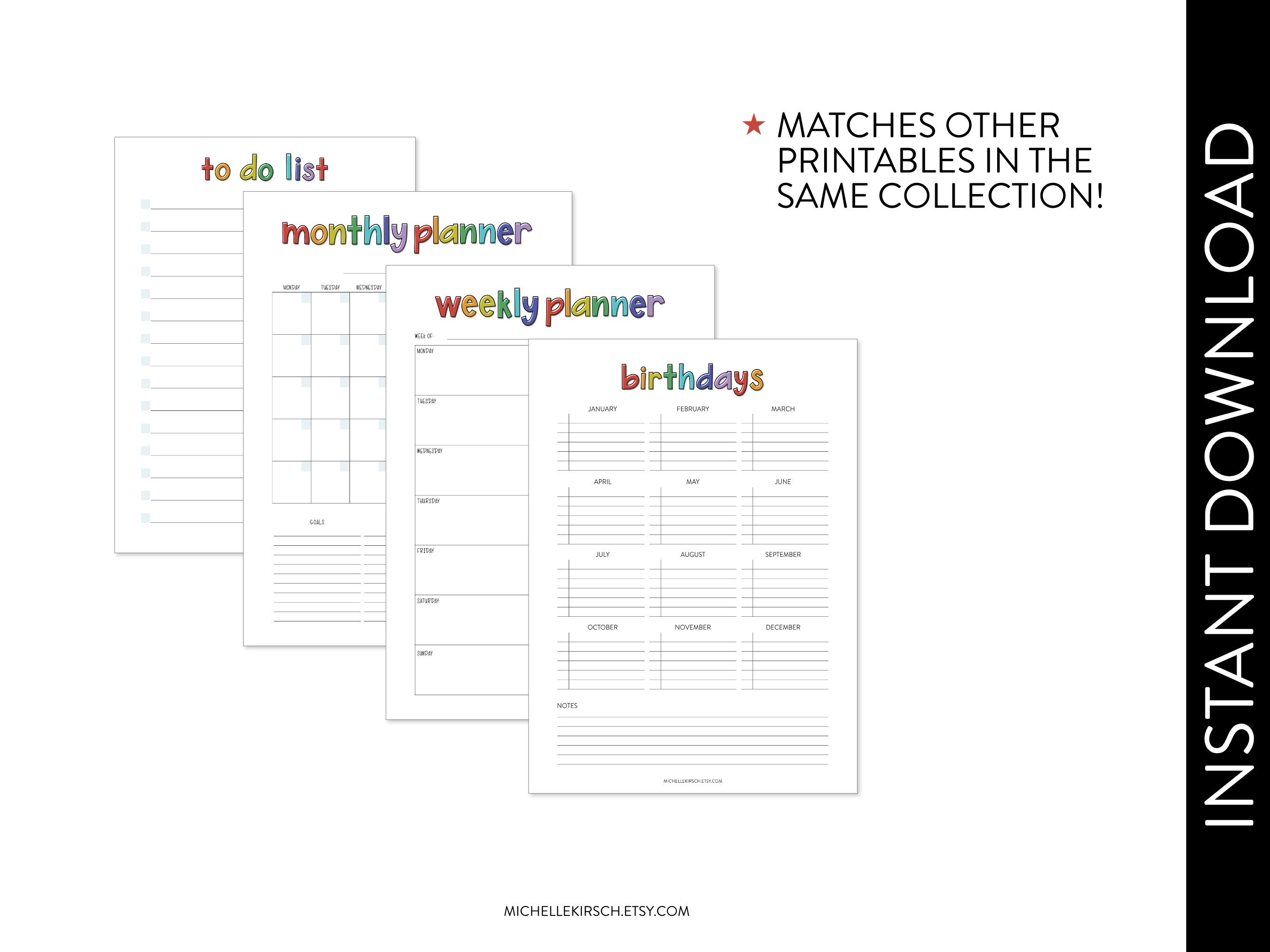 Printable Birthday Tracker PDF Worksheet Rainbow PDF - Etsy