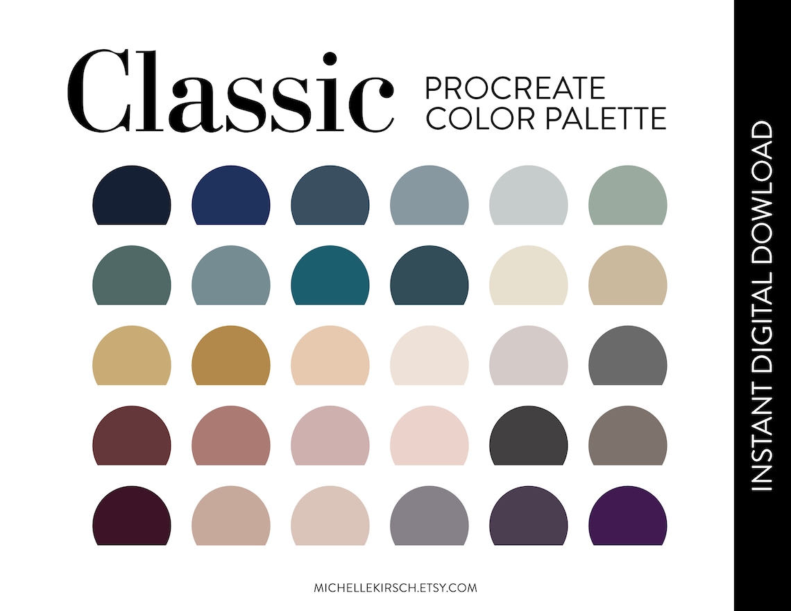 CLASSIC Procreate Color Palette | 30 Classic + Elegant Colors | Made ... CLASSIC Procreate Color Palette | 30 Classic + Elegant Colors | Made ...
