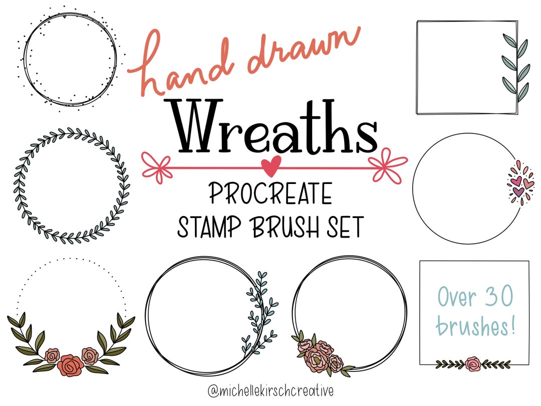 Procreate Brush + Stamp Set of 30 | Hand Drawn Doodle Style Wreath ...