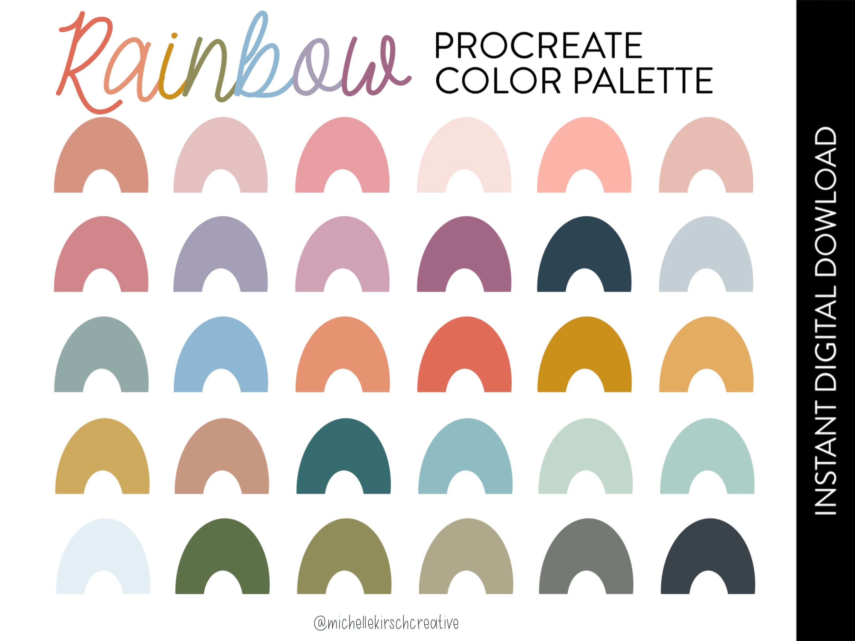 RAINBOW Procreate Color Palette | 30 Cheerful Rainbow Colors | Made for ...
