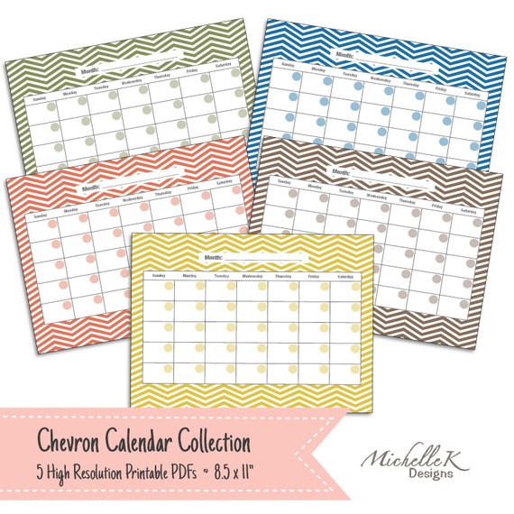 Items similar to Printable Calendar Collection in Chevron - 5 PDF ...