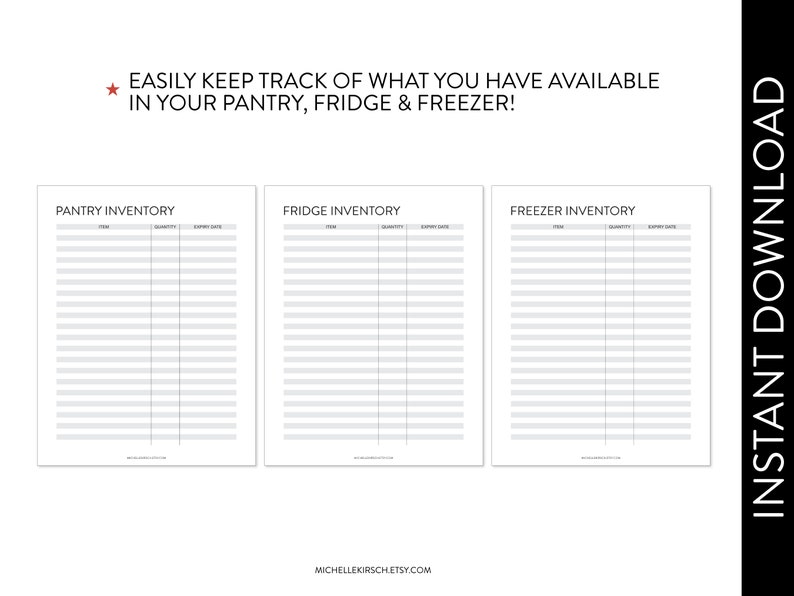 Printable Food Inventory PDF Worksheet Black & White Pantry, Fridge ...