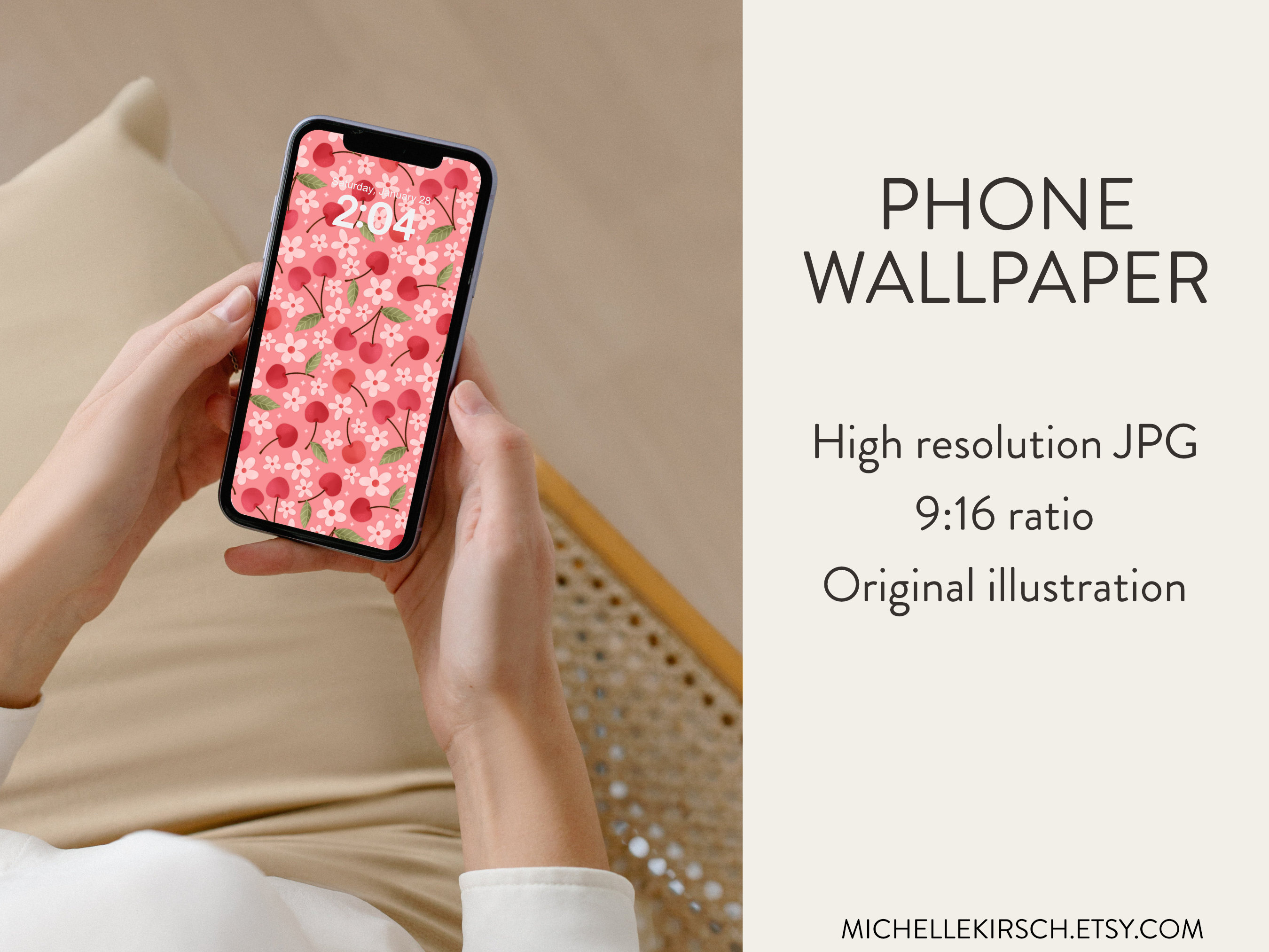 Cherry Phone Wallpaper | iPhone Wallpaper | Pink Cherries iPhone ...