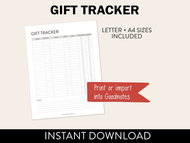 Printable Gift Tracker PDF Worksheet Black & White Style PDF Birthday ...