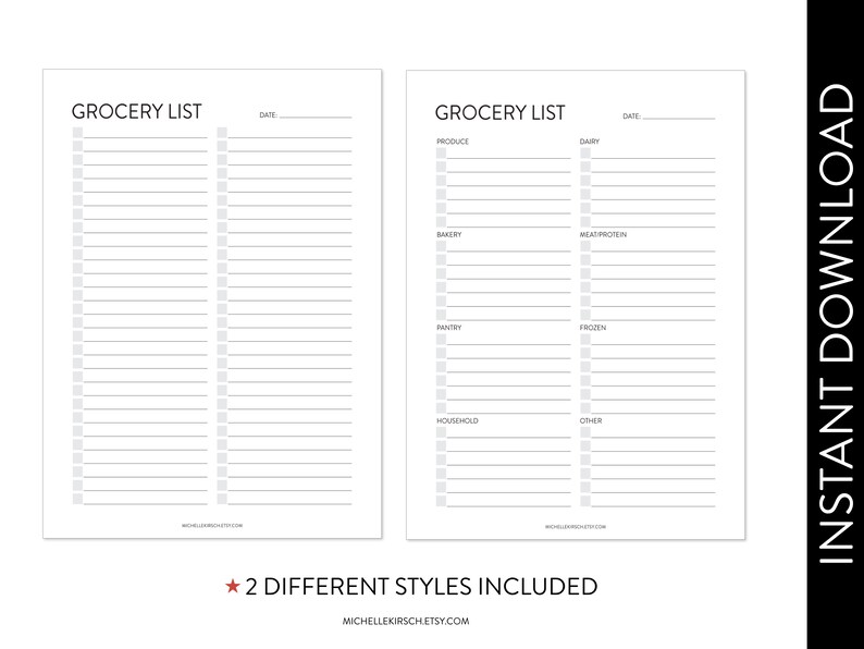 Printable Grocery List PDF Worksheet Black & White Grocery - Etsy