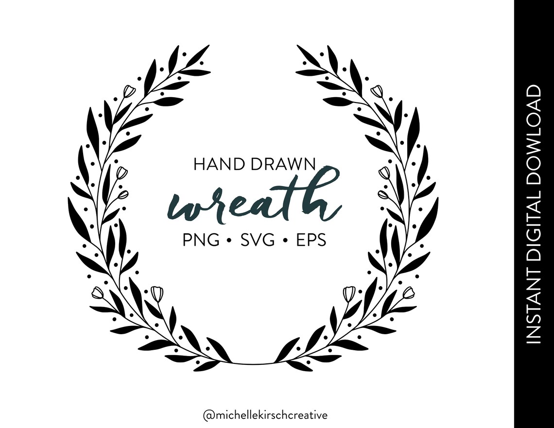 Floral Wreath SVG PNG EPS Vector File Hand-drawn Wreath - Etsy